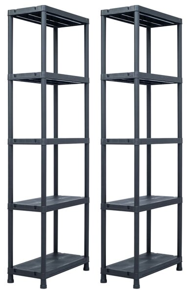 2 db fekete műanyag tároló polc 125 kg 60 x 30 x 180 cm | FAVI.hu