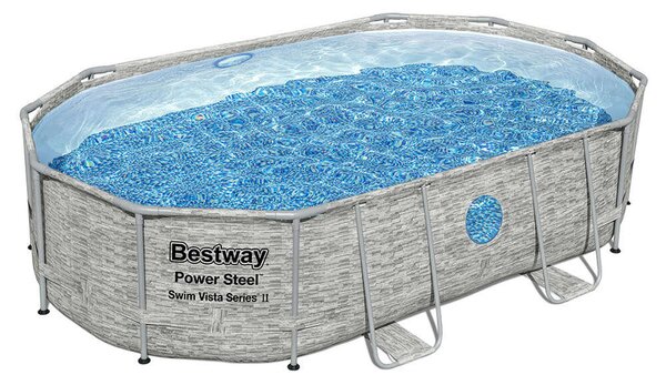 Bestway ARUBA rattan hatású fémvázas ovális medence szett ablakka | FAVI.hu