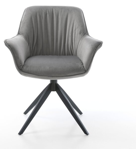 DELIFE Étkezőszék Keila-Flex karfás bársony szürke kereszt láb széles ...