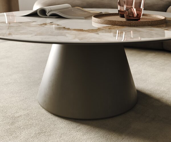 DELIFE Dohányzóasztal Borna 100x100 cm kerámia Minas melange fehér-bézs láb kúpos effekt felület ...