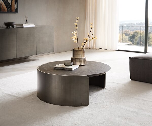 DELIFE Dohányzóasztal Haru 90x35 cm Laminam® kerámia Noir Desir barna metál ezüst | FAVI.hu