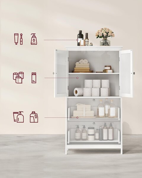 Tároló szekrény 2 ajtóval és 2 fiókkal állítható polccal,30 x 60 x 110 ...