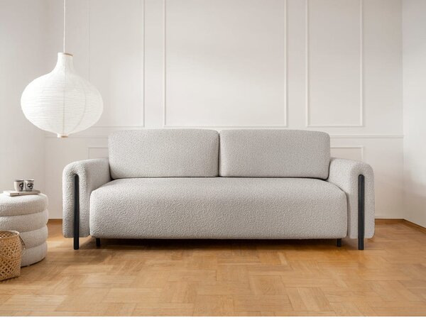 Szürkésbézs buklé kinyitható-tárolóhelyes kanapé 244 cm Arcadova ...