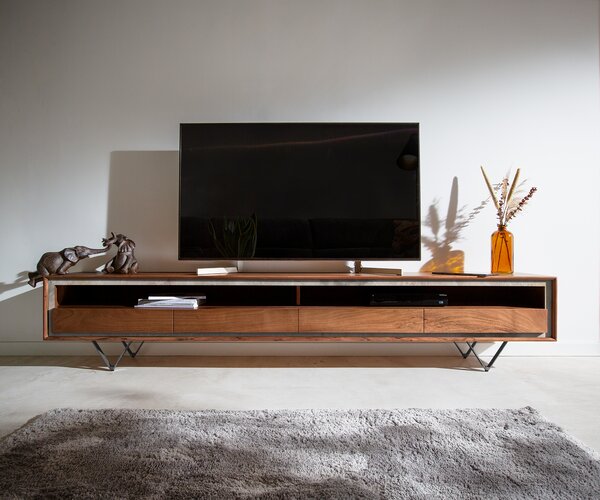 DELIFE TV szekrény Stonegrace 240 cm akác barna kőfurnér 4 fiók 1 ...