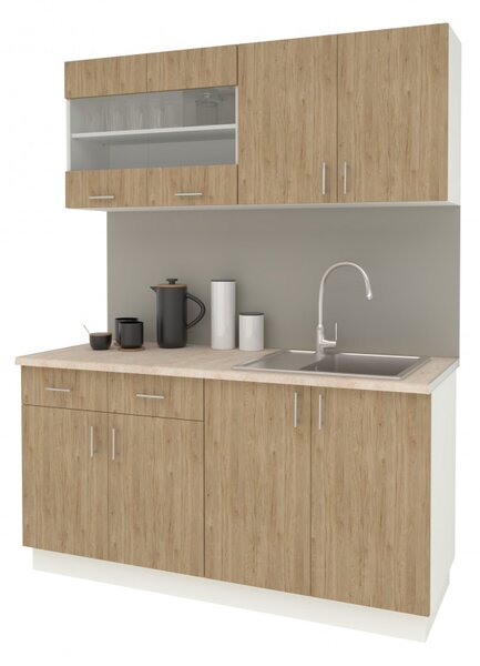 Benita konyhabútor szett V8, munkapult 28 mm, 160 cm - Természetes fa ...