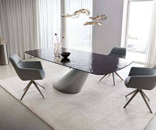 DELIFE Étkezőasztal Edge hajóforma 240x120 domborított üveg füstfekete ...