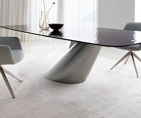 DELIFE Étkezőasztal Edge hajóforma 240x120 domborított üveg füstfekete ...