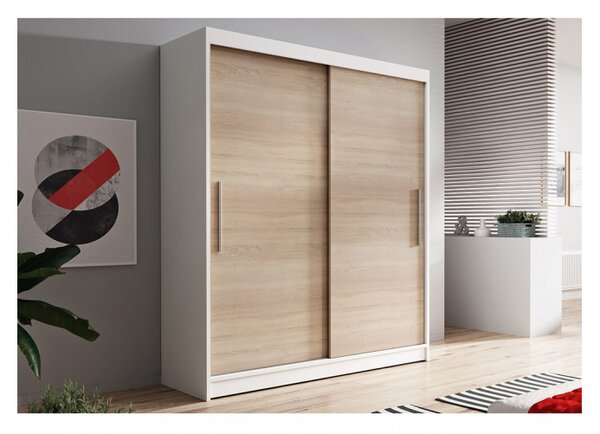 Vala gardróbszekrény 150 cm, fehér korpusz, sonoma tölgy ajtó | FAVI.hu