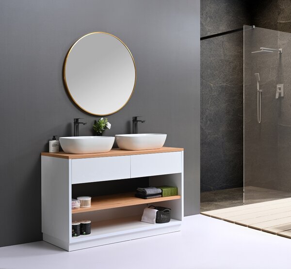 Quito Fürdőszoba Bútor Szett, Fehér / Natúr, 120 cm, 4 darab | FAVI.hu