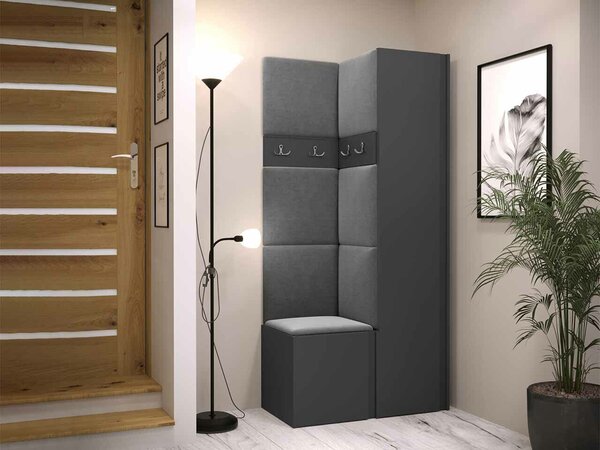 Előszoba garnitúra Hartford 348, 186x82x44cm, Grafit, Kárpit, Laminált ...