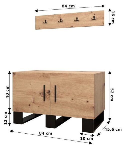 Z0ND0 Előszobabútor Amanda 10 (artisan tölgy + fekete öko-bőr). 1085946 ...