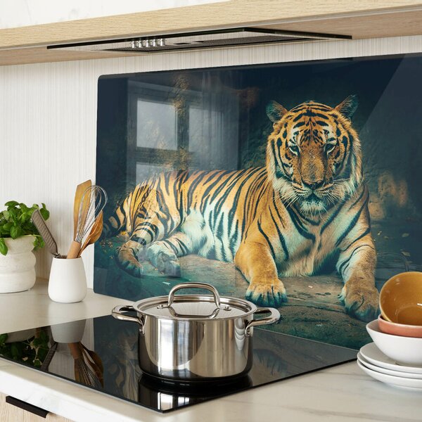 Edzett üveg vágódeszka Egy tigris fekszik a sziklákon | FAVI.hu