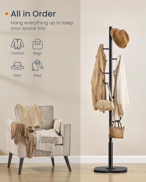 Fa formájú fogas, Vasagle, fekete, 40 x 40 x 175.3 cm | FAVI.hu