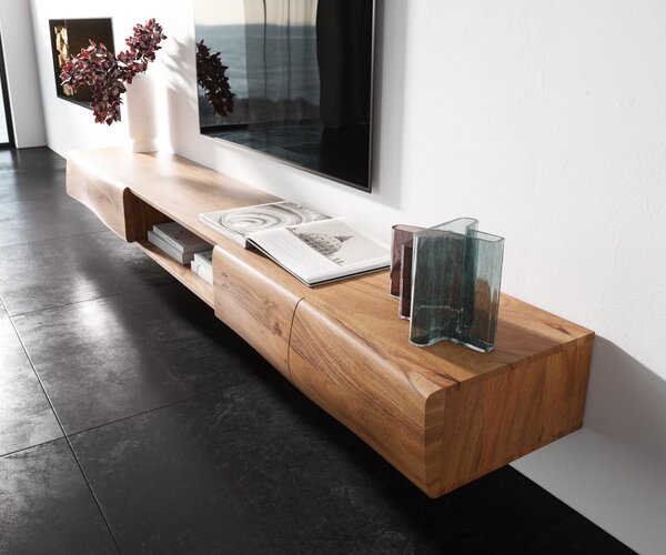 DELIFE TV szekrény New Live-Edge 240 cm akác természetes 4 ajtós 1 ...