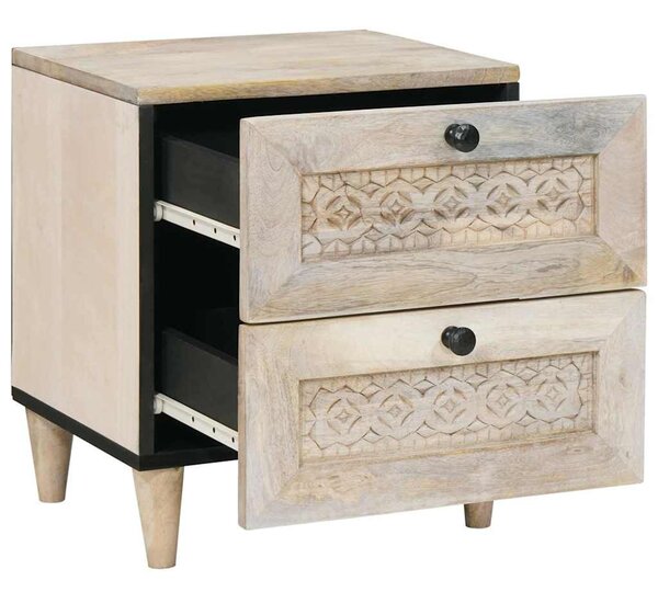 Éjjeli asztal fiókkal Bézs 40 x 33 x 46 cm tömör mangófa | FAVI.hu