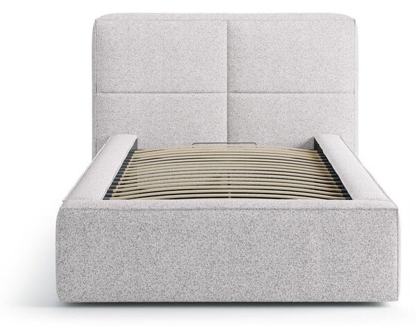 Világosszürke kárpitozott ágyneműtartós egyszemélyes ágy ágyráccsal ...