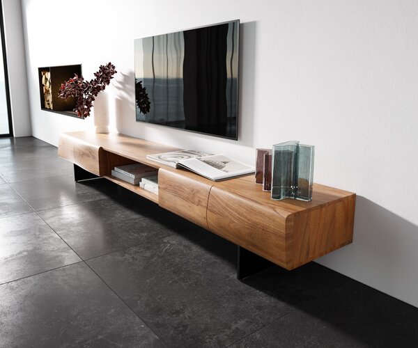 DELIFE TV szekrény New Live-Edge 240 cm akác természetes 4 ajtós 1 ...