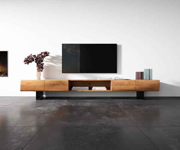 DELIFE TV szekrény New Live-Edge 240 cm akác természetes 4 ajtós 1 ...