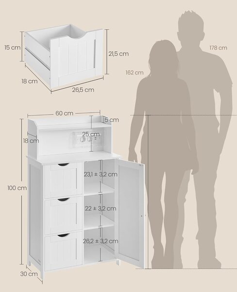 VASAGLE fürdőszobaszekrény, 30 x 60 x 100 cm, felhőfehér | FAVI.hu