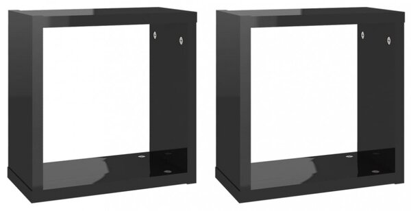 2 db magasfényű fekete fali kockapolc 30 x 15 x 30 cm (807019) | FAVI.hu